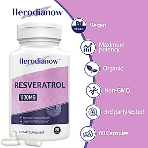 Herodianow Ultra High Purity Resveratrol, 1100 mg Trans- resveratrol Supplement, Antioxidant, for Immune System & Overall Health, 120 Capsules (Pack of 2)