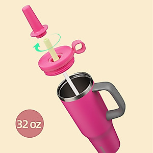 BJPKPK 32oz Stainless Steel Insulated Tumbler with Handle and Straw Travel Coffee Mug Thermal Cups with Lid,Barbie Pink