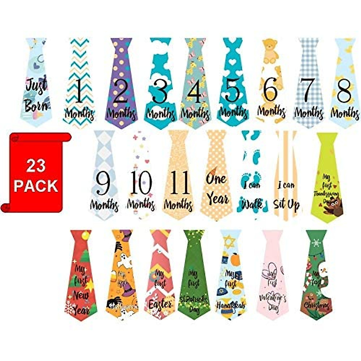 Baby Monthly Milestone Tie Stickers - Stickers for Infant Newborn First Year 12 mounts Boy