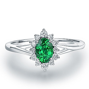 Lanmi 14K White Gold Natural Green Emerald Rings Diamond Engagement Wedding for Women Promotion