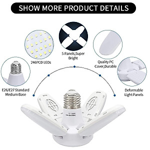 Stayofa 4 Pack LED Garage Light 40W,Mini Deformable Led Garage Ceiling Lights E26 6500K Daylight Garage Lights Adjustable Led Garage Light Bulb for Garage,Workshop,Workbench,Barn,Warehouse,Full Area