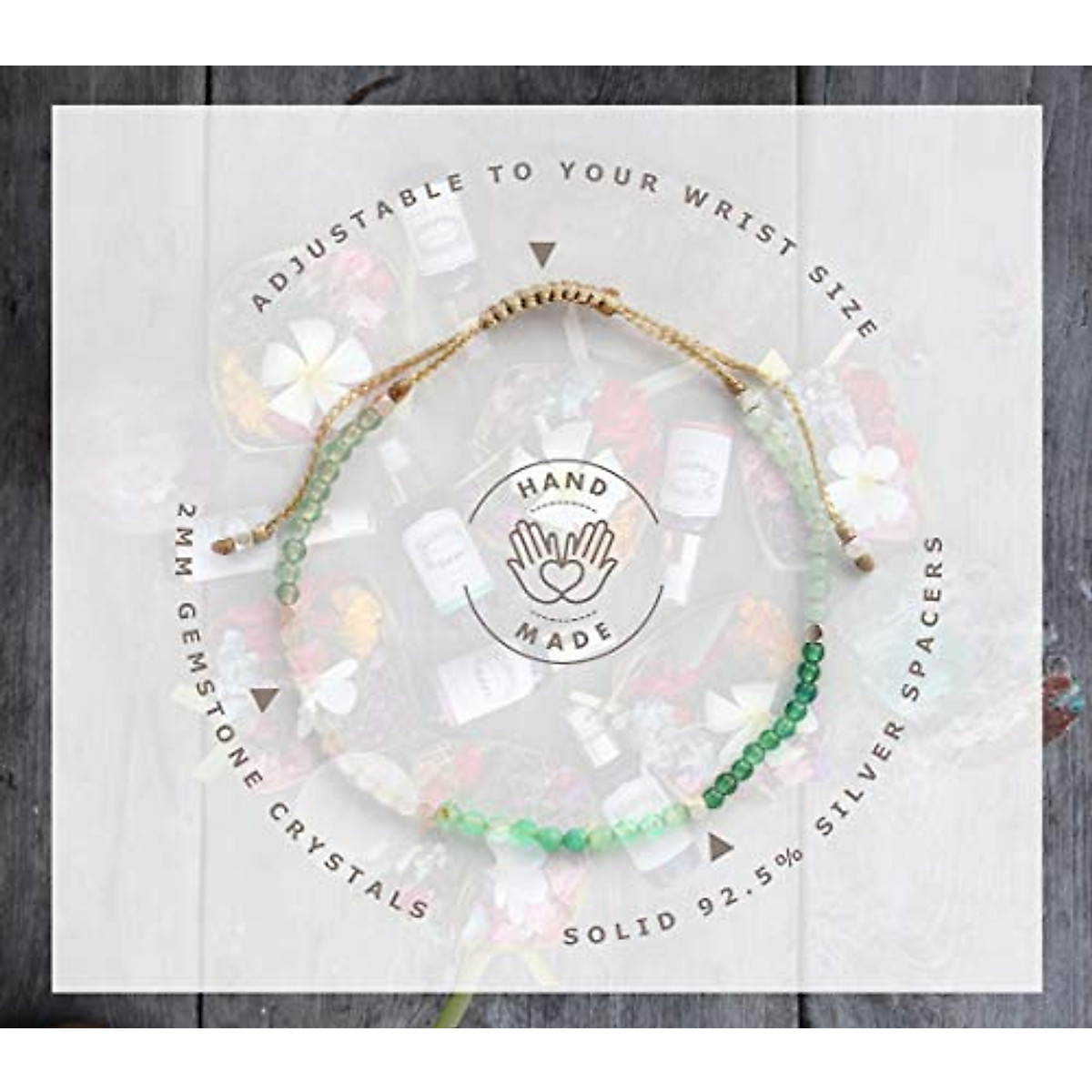 BALIPURA- Love Crystals Bracelet for Women - Jade Beaded Bracelet, Rose Quartz, 925 Solid Silver Bracelet - Friendship Bracelet - Healing Crystals - Handmade Bracelets (2mm SMALL Beads)