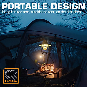 EverBrite LED Camping Lantern, USB C Rechargeable Lantern with 3 Light Modes, Vintage Outdoor Lanterns with Power Bank Function for Power Outages, Hurricane, Emergency, Fishing