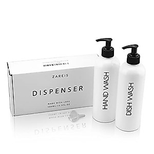 Empty Hand and Dish Soap Dispenser Set – (Pack of 2, 17 Oz) Reusable & Refillable Dish Soap Dispenser & Kitchen Hand Soap Dispenser Bottles Set for Countertop, Sink, Slab & Dish Washing