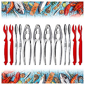 13 Pieces Crab Leg Crackers Set Including 4 Nut Crackers, 4 Lobster Shell Forks, 4 Stainless Steel Forks and 1 Portable Bag, Crab Crackers and Tools, Dishwasher Safe