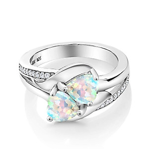Gem Stone King 1.64 Ct White Simulated Opal White Created Sapphire 925 Sterling Silver Ring (Size 9)