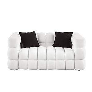 GNIXUU Cloud Sofa Couch, Modern Marshmallow Boucle Fabric Couches with Plastic Legs Upholstered Tufted Loveseat Sofa with 2 Pillows for Living Room, Bedroom, Office, 62 Inch Wide(White)