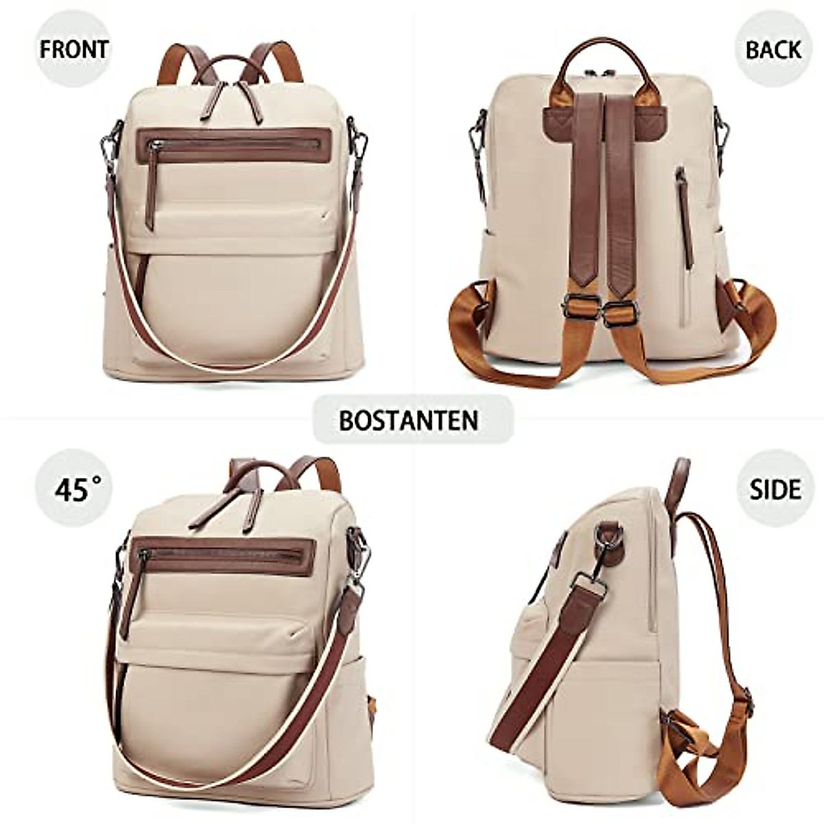 BOSTANTEN Leather Backpack Purse for Women Fashion Designer Shoulder Bag Convertible Travel Backpack Purses Beige-brown