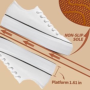 Rominz Women's Platform Sneakers Fashion PU Leather Low Top Lace-Up Platforms Shoes for Women Lightweight Comfortable Classic Casual Slip On Shoes Walking Shoes(White, US8)