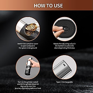 Electric Pepper and Salt Grinder Set With Rechargeable Base, Stainless Steel, Large Capacity, One-Hand Operated, Adjustable Coarseness, Automatic Pepper Mill, Refillable Salt Shaker With LED Light