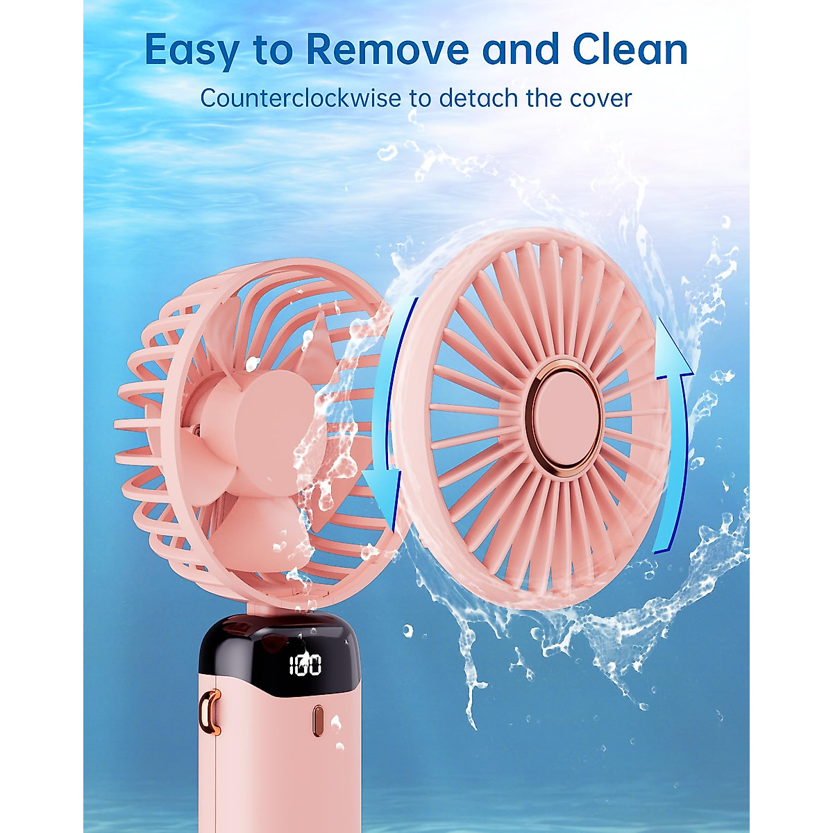 2Pack Portable Handheld Fan, 4000mAh Rechargeable Personal Fan with 5 Speeds, Hand Held/Desk/Neck Fan 3 in 1 Mini Fan with Base, LED Display Foldable Battery Operated Small Fans for Outdoor Indoor