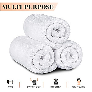 Wealuxe White Washcloths for Body and Face Towel, Cotton Wash Cloths Bulk 48 Pack, Flannel Spa Fingertip Wash Clothes 12x12 Inch, Soft Absorbent Gym Towels