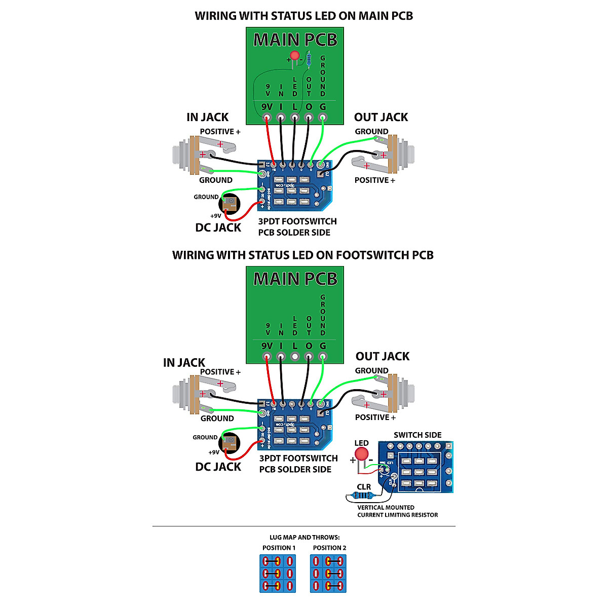5 pcs 3pdt Stomp Footswitch incl. PCB, metal washer, for Guitar Pedal True Bypass foot switch
