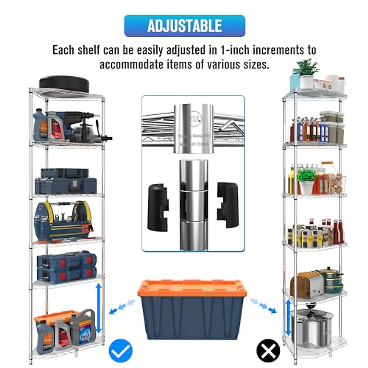 6 Tier NSF Corner Wire Shelf Shelving Unit, 20 x 20 x 72 Inch 600lbs Capacity Heavy Duty Adjustable Metal Storage Rack with Leveling Feet & Shelf Liners for Office Kitchen Bathroom and More - Chrome