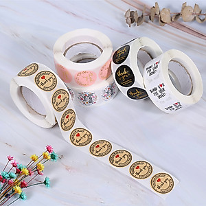 Thank You Stickers 2500 Pieces Round Kraft Label Seals Small Business Stickers for Greeting Cards Envelopes Decor or Gift Bags Packaging (5 Rolls Pattern A)