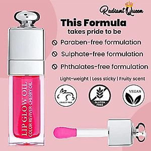 Radiant Queen Lip Glow Oil - Cherry | Maximizing, Moisturizing and Revitalizing for Dry Lips with Cherry Fruit Oil, 0.20 FlOz