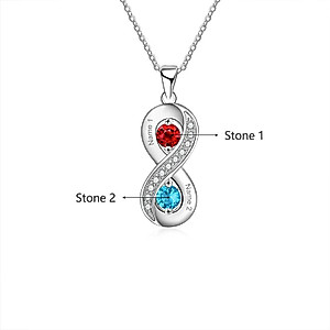 CTIEIP Sterling Silver 1/7 cttw Diamonds and Crystal Birthstones Infinity Necklace for Women(G-H Color, I2-I3 Clarity)