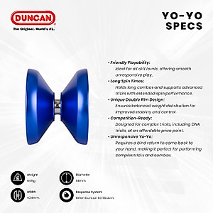Duncan Toys Windrunner Yo-Yo [Blue] - Unresponsive Pro Level Aluminum Yo-Yo with Double Rim, Concave Bearing, SG Sticker Response
