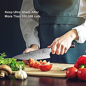 imarku Damascus Chef Knife, 8 inch Kitchen Knife Premium Sharp Cooking Knife HC German Stainless Steel Japanese Knife for Home Kitchen and Restaurant, Hand-Hammered, Ergonomic Handle, Gift Box