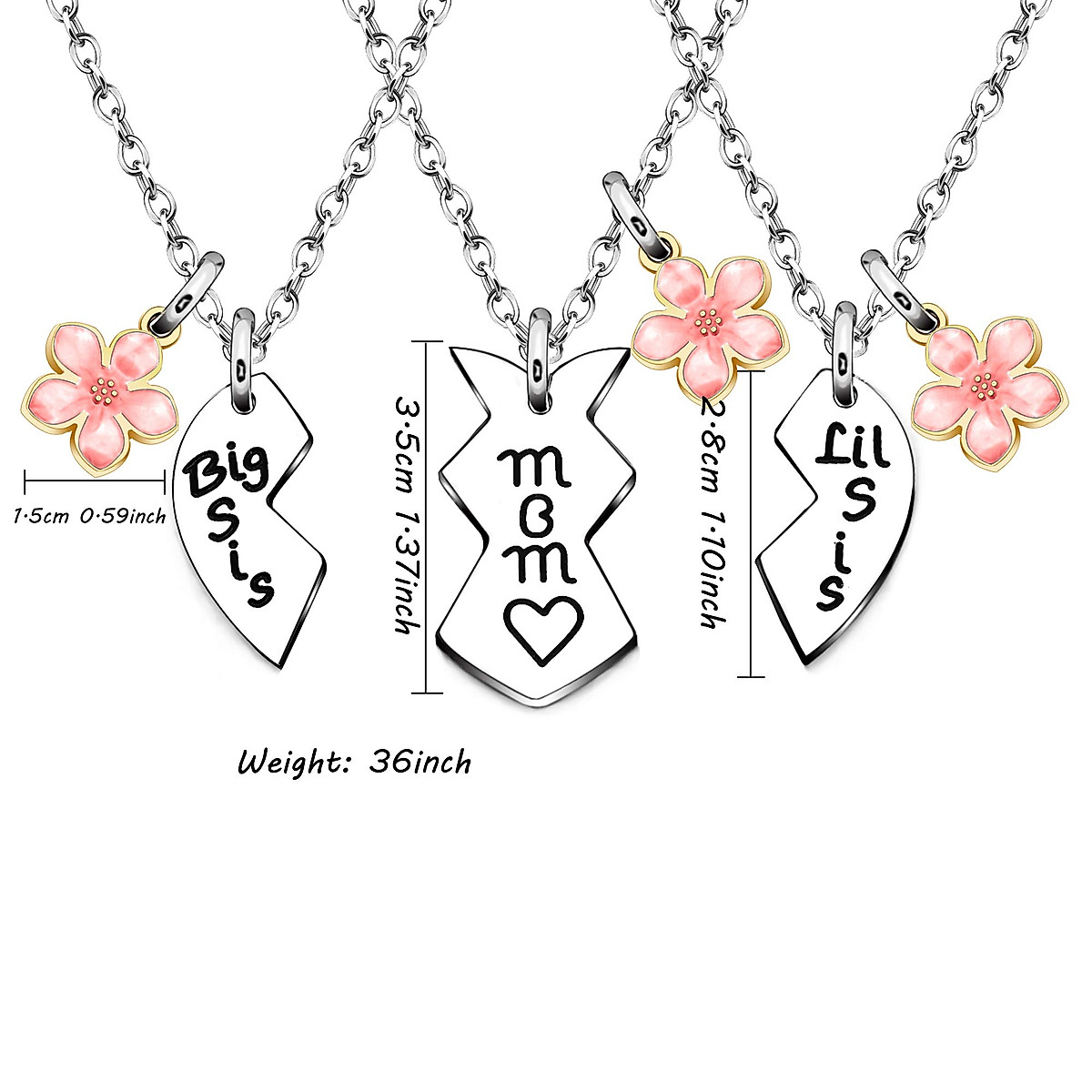 Maxforever 3Pcs Mother Daughter ,Mom Big / Lil Sis Pendant Necklaces Birthday Mother's Day Chirstmas Gifts