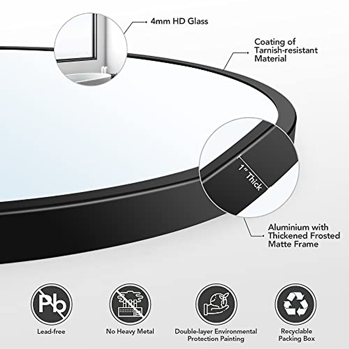 Catollova Black Round Wall Mirror 30 Inch, Bathroom Mirror with Black Metal Frame, Circle Wall Mirror for Vanity, Entryway, Living Room, Home Decor