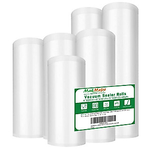 MakMeFre 6 Pack 6"x20'(1Roll) 8"x20'(3Rolls) and 11"x20' (2Rolls) Vacuum Sealer Bags Rolls for Food,Commercial Grade, BPA Free,Puncture Prevention,Great for Sous Vide Cooking