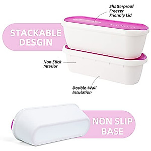 2 Quart Large Ice Cream Container with Lid and Stainless Steel Scoop, Double layer Freezer Storage Container Tub for sorbet and frozen yogurt or gelato, BPA FREE, Dishwasher Safe-Purple Lid