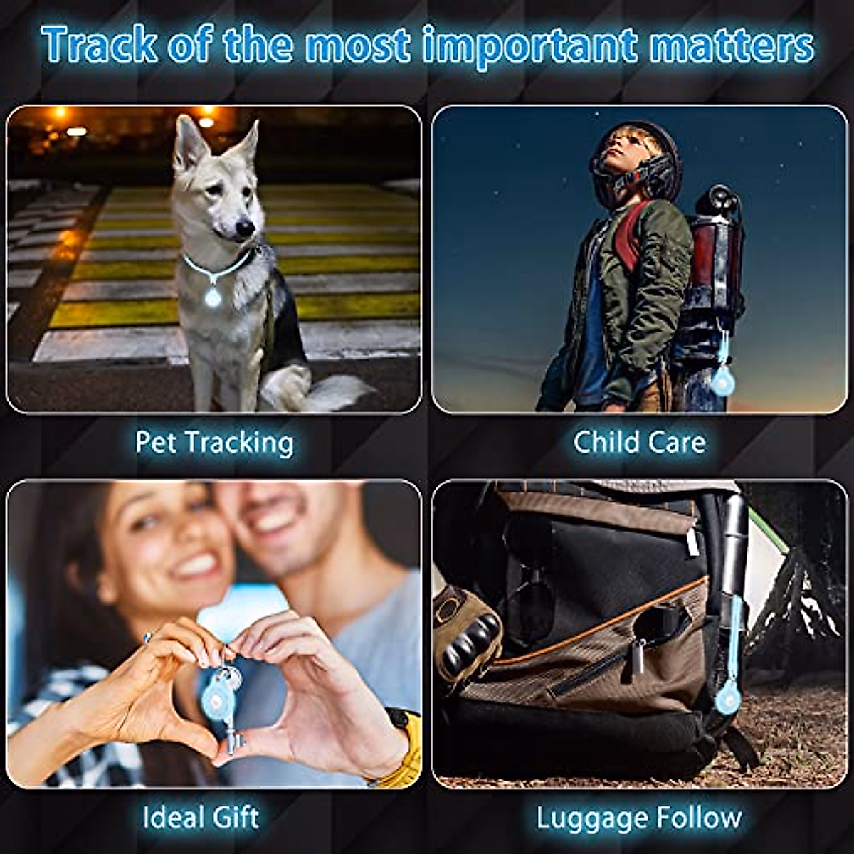 senxng Silicone Case Compatible with Airtag Case (2021), Anti-Scratch GPS Cover with Rope, Protective Dog Collar Holder Skin for Apple AirTag (Night Glow Blue)