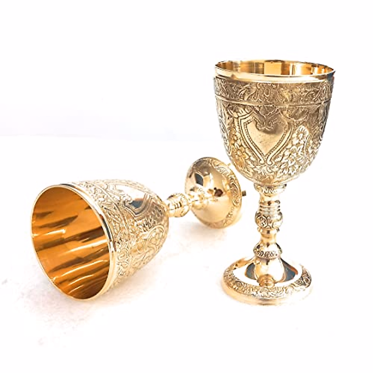 ALADEAN Brass Vintage Chalice Goblet | 1x Royal Wine Cups of King Arthur - Renaissance Medieval Gifts for Communion, Christmas Pack of 1pc (Roman Chalice)