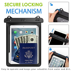 MoKo Waterproof Tablet Case, Tablet Pouch Dry Bag for iPad Mini 6, iPad 9, iPad 9.7 6/5/4/3/2, iPad Pro 9.7, iPad Air 5 10.9/3/2, Samsung Tab S4/ S3/ S2/Tab A 9.7, Galaxy Note 8, Tab E 9.6