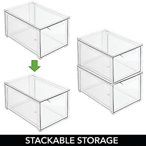 mDesign Plastic Stackable Closet Storage Organizer Bins with Pull Out Drawer for Cabinet, Desk, Shelf, Cupboard, or Dresser Organization - Lumiere Collection - 8 Pack - Clear