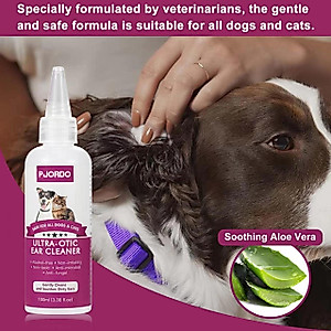 Pjordo Ear Cleaner for Dogs & Cats, Pet Ear Cleaner Solution, Ear Cleaning for Cats, Cat Ear Drops for Wax, Odor, Itchy, Dog Ear Treatment (3.38 oz)