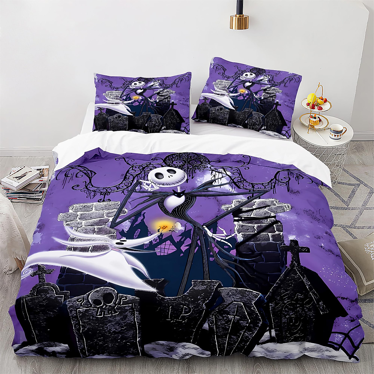 OYUXMAS Nightmare Before Christmas 3D Duvet Cover Set 2 Pieces Set-with 1 Pillowcases 100% Microfiber Soft Comfortable Durable Duvet Cover Bedding Set (Twin Size, No Comforter)