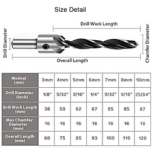 Countersink Drill Bit, Golden^Li 7 PCS 3-10mm HSS Woodworking Drill Bits Set Chamfering Counter Bits with One Hex-Key, Adjustable Carpentry Reamer Plated Perfect for Plastic Metal Wood DIY