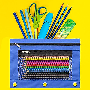 Cinvo Pencil Pouch 3 Ring Binder Pouch Zippered Pencil Case Canvas Pencil Bag with 2 Compartments (Set of 2, Blue and Orange)