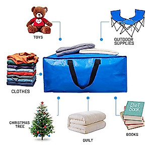 Moving Bags Extra Large Storage Bags for Moving Supplies, Heavy Duty Storage Totes With Strong Handles & Zippers, Best Moving Supplies for Packing Clothes(4Pack-Blue)