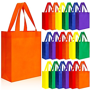 48 Pcs Rainbow Color Reusable Gift Bags with Handles, Multi Color Bulk Grocery Bags Fabric Tote Bags for Shopping, Merchandise, Events, Parties, Boutiques, Retail Stores, Business, 8 x 4 x 10 Inch