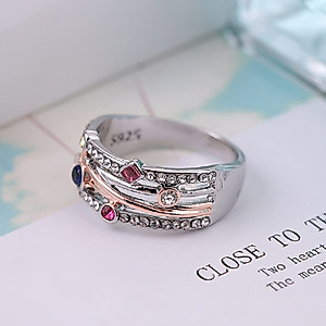 CHWLNJN Fashion Sterling Silver Ring 18K Gold-Plated Geometric Lines Color CZ Engagement Ring pavé Crystal Diamond Ring Luxury Female Ring Hip hop Jewelry (8)