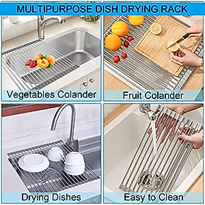 Haydyson Roll Up Dish Drying Rack, 17.5" x 15.7", Multipurpose Sink Drying Rack, Stainless Steel Sink Rack Dish Drainer Heat Resistant Dish Racks for Kitchen Counter