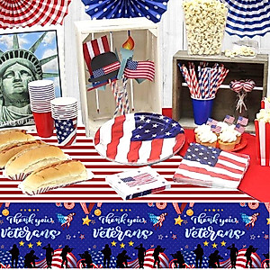 tineit 3 Pieces Veterans Day Decorations Tablecloth,Thank You Veterans Tablecover American Flag Patriotic Soldier Veterans Day Table Decorations, Happy Veterans Day TableCover 54 x 108 Inch