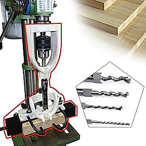 CHUNILLE Square Hole Chisel and Bit Machine Set, Mortising Kit Woodworking Bench Drill Joint Mortise Square Hole Drilling Set of Bench Drill with 4 Bits