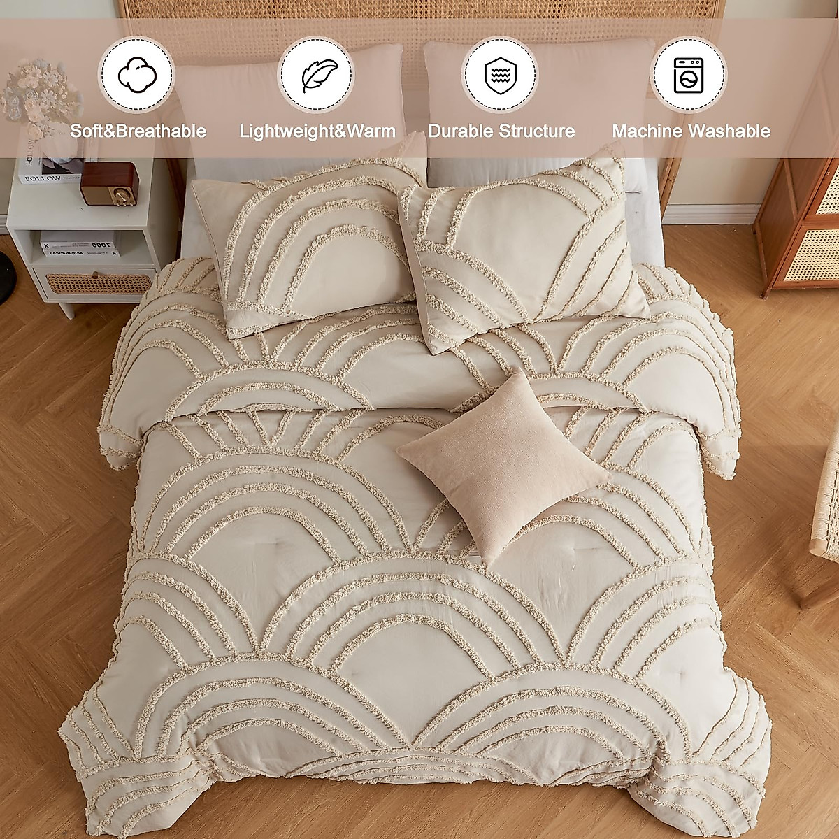 ENJOHOS Twin XL Comforter Set for College Girls - Twin Size Boho Beige Tufted Rainbow Comforter, 2 Pieces Rainbow Bedding for All Season, Lightweight Soft Microfiber Comforter with 1 Pillowcase