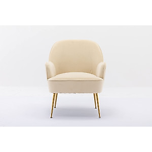 Bellemave Velvet Accent Chair,Modern Upholstered Leisure Arm Chair with Gold Metal Legs,Thickly Padded,Guest Chair Vanity Chair Club Chairs for Living Room Bedroom Office（Cream White）, W52752188