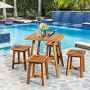 Tangkula 5 Piece Wood Patio Dining Set, Outdoor Dining Furniture w/Square Table & 4 Stools, Garden Conversation Dinging Set for Porch, Backyard, Balcony, Poolside, Reddish Brown
