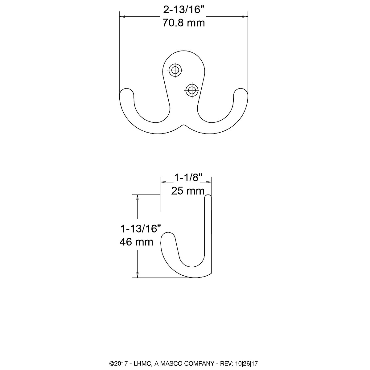 Liberty Hardware B46114Q-W-C5 Double Prong Robe Hook, White
