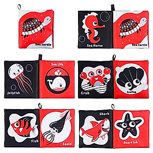 4 Baby Crinkle Books 0-6 12 Months， High Contrast Black and White Book， Touch and Feel Crinkle Cloth Book Soft Baby's First Fabric Book Activate Visual & Brain for Newborn, Toddler and Infant
