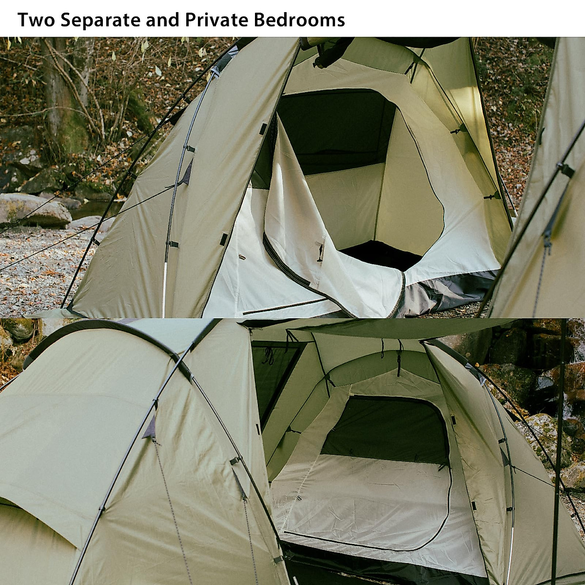 S'more Deeper Glamping Tent with Porch, 2/3/4/5/6 Person Durable Weatherproof Camping Tent, Large Family Tent with Room Divider, Easy Setup Tent with Screen Room