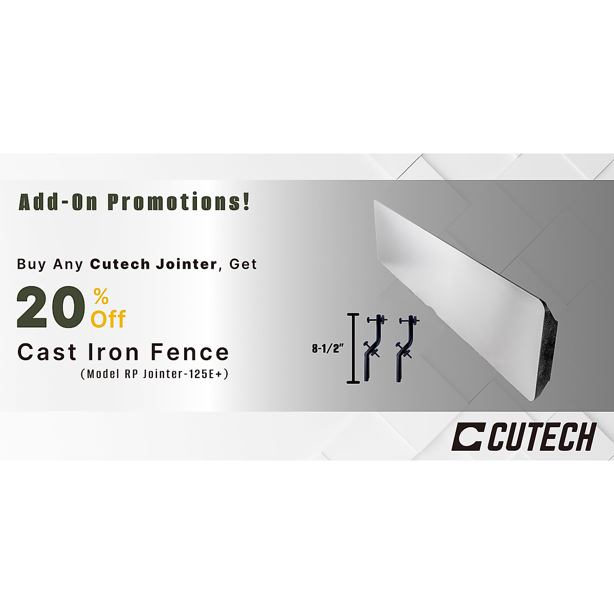 Cutech RP Jointer-125E+ 24" x 6" Cast Iron Fence with 8½" Fence Enhancement Brackets