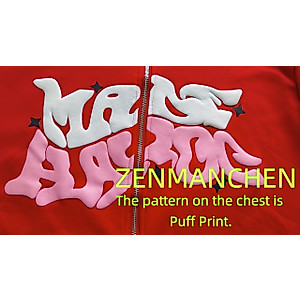 ZENMANCHEN Y2k Hoodies Puff Print Hoodie Grunge Graphic Zip Up Hoodies Y2k Jacket Hip Hop Streetwear Aesthetic Sweatshirts (US, Alpha, Medium, Regular, Regular, 2-red)