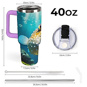 Cute Puffer Fish 40 Oz Car Cup Stainless Steel Travel Mug Leak-Proof Insulated Tumbler with Handle Violet-style